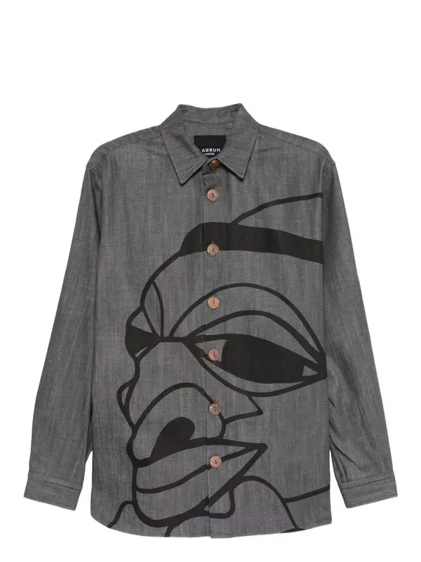 LABRUM Nomoli-print Denim Shirt - Grey
