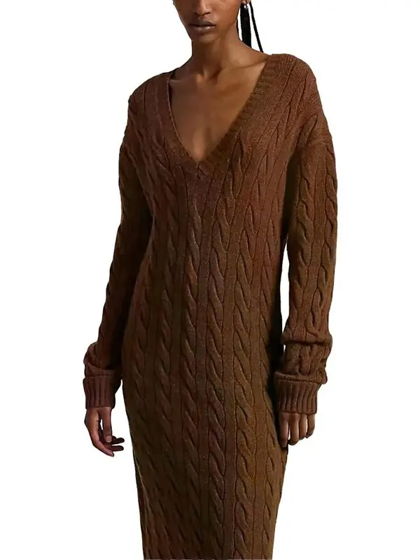 Ralph Lauren Cable-knit V-neck Maxi Dress - Brown