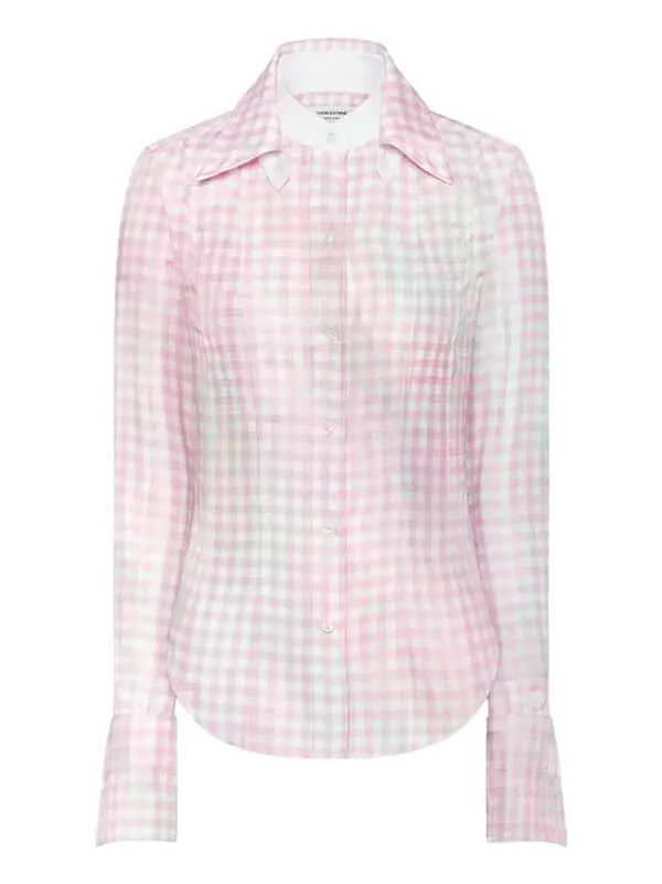 Thom Browne Gingham-check Silk Shirt - Pink