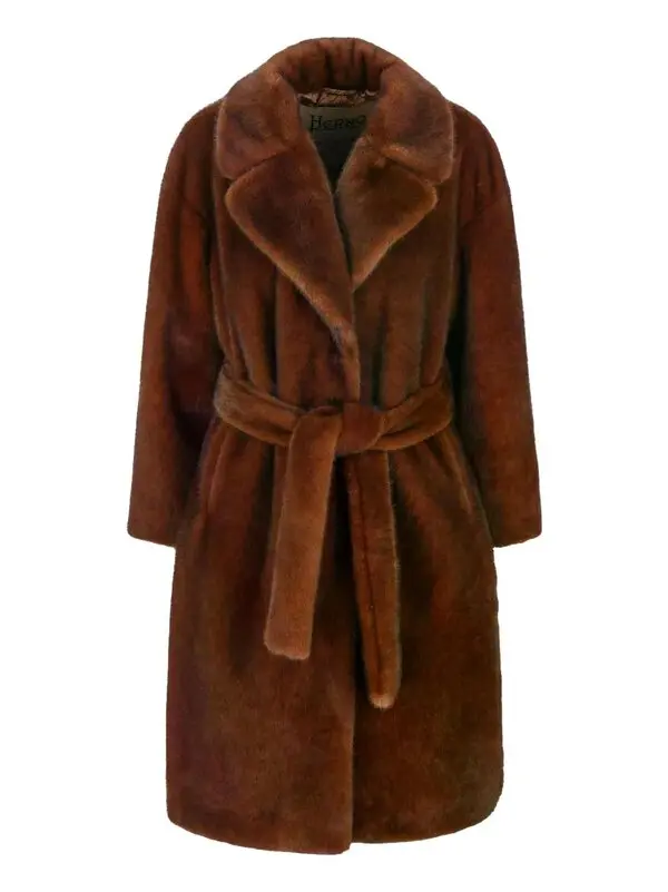 Herno Faux-fur Belted Coat - Brown