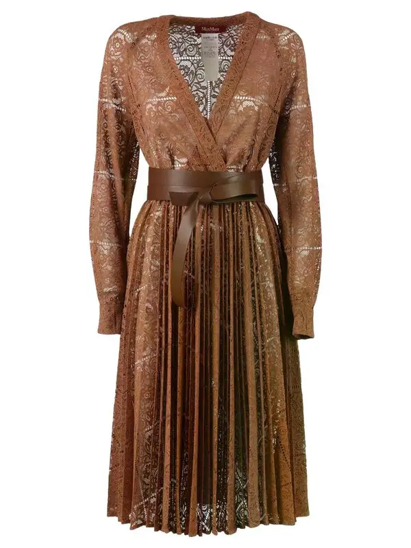 Max Mara Pensile Lace-belted Midi Dress - Brown