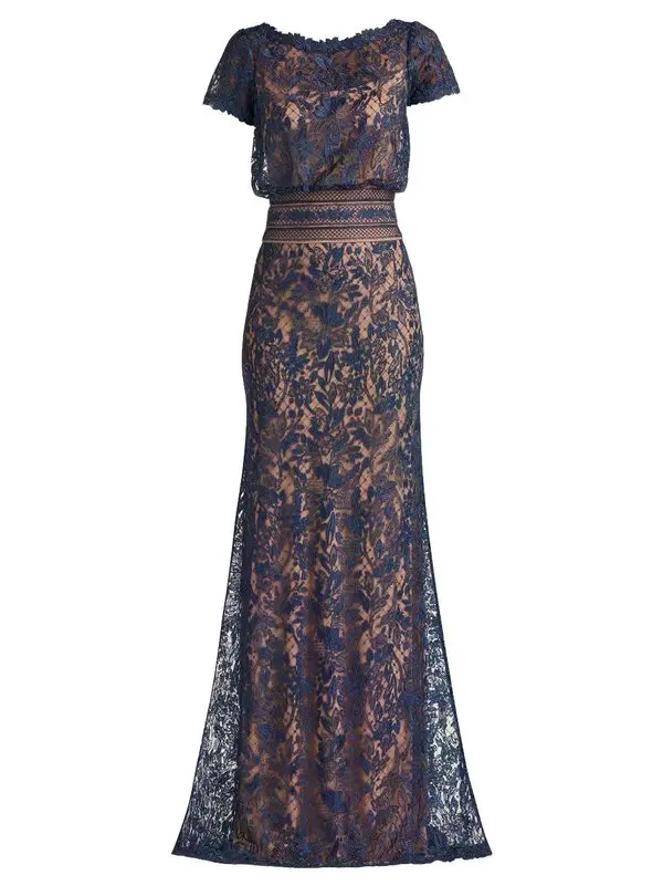 Tadashi Shoji Calista Floral-lace Gown - Blue