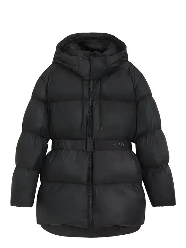 Hugo Hooded Belted Coat - Black