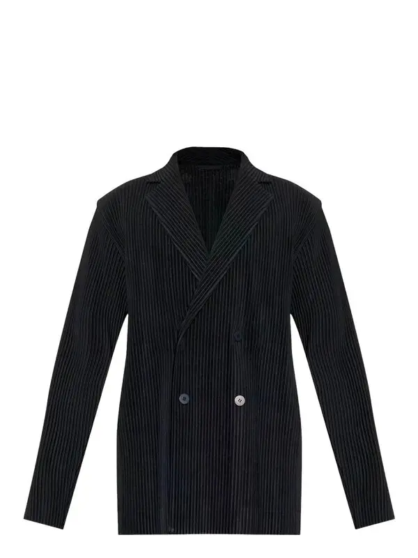 Issey Miyake Plissé Double-breasted Blazer - Black
