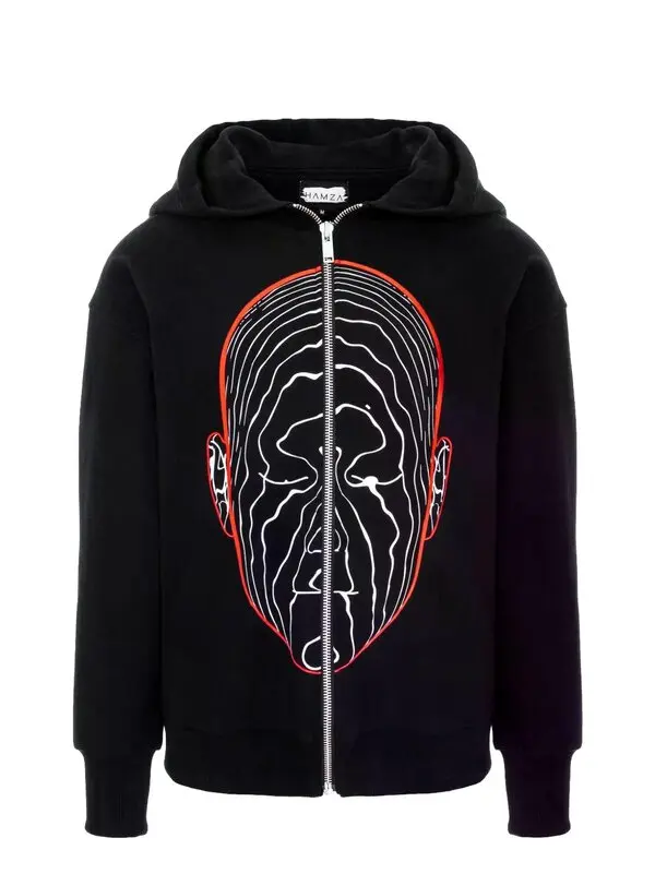 HAMZA Graphic-print Zip Hoodie - Black