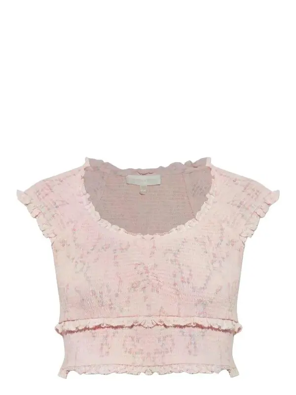 LoveShackFancy Floral Ruffled Top - Pink