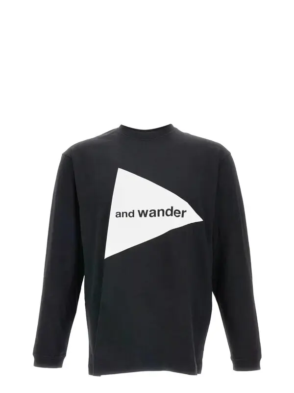 AND WANDER Logo-print Long-sleeve T-shirt - Black