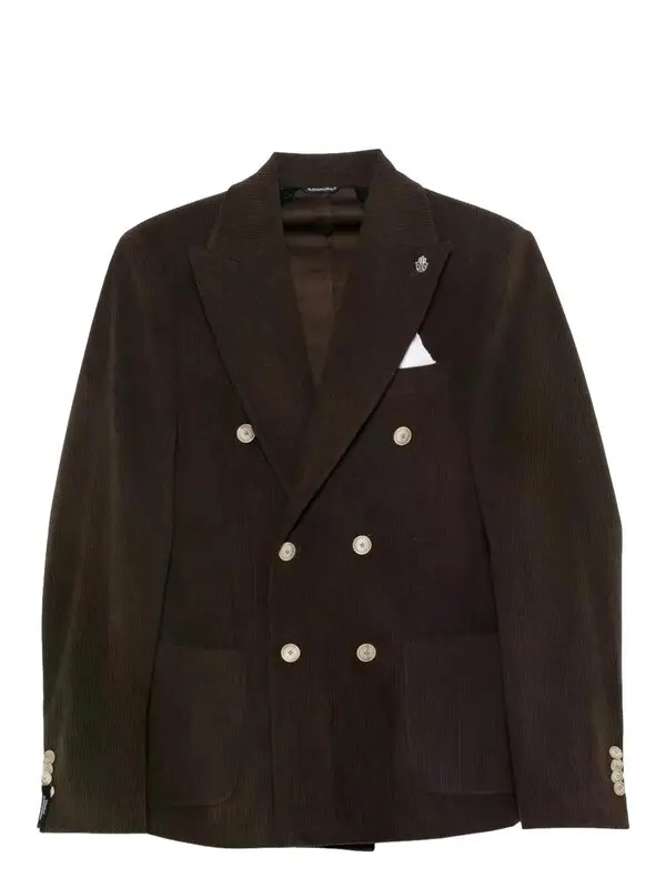 DANIELE ALESSANDRINI Double-breasted Corduroy Jacket - Brown