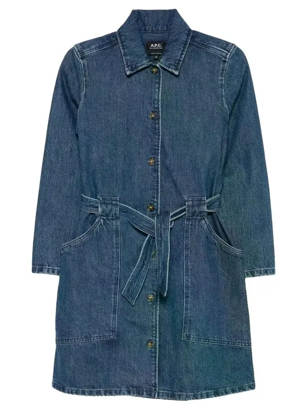 A.p.c. Belted Denim Shirt Dress - Blue