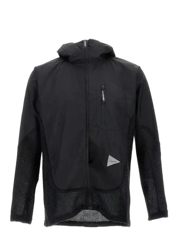 AND WANDER Mesh-panel Hooded Jacket - Black