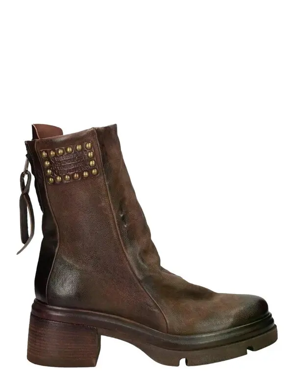 A.S.98 Studded Leather Heeled Boots - Brown
