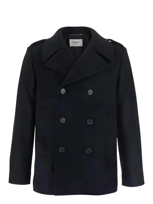 Saint Laurent Double-breasted Notch Lapel Coat - Black