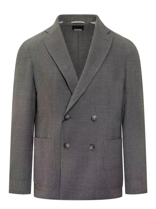 BOSS Double-breasted Checked Blazer - Grey