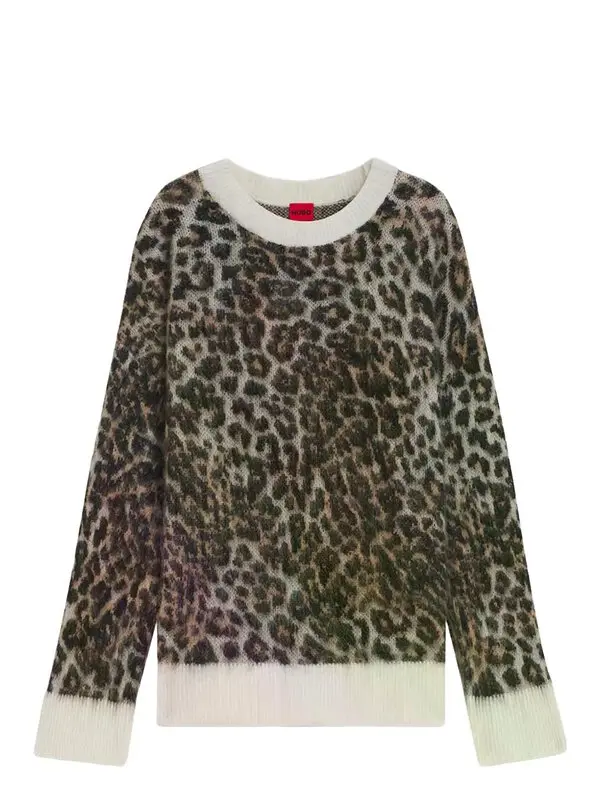 Hugo Animal-print Round-neck Sweater - Brown