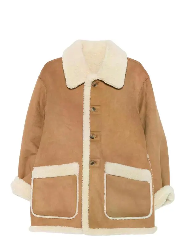 DUNST Buttoned Faux Shearling Jacket - Brown