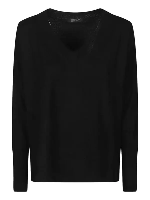 ARAGONA V-neck Long Sleeve Sweater - Black