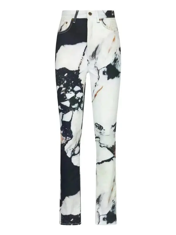 Roberto Cavalli Marble-print Trousers - Black