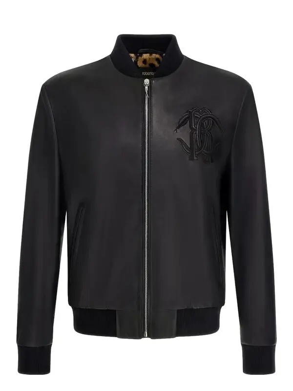 Roberto Cavalli Embossed Leather Jacket - Black