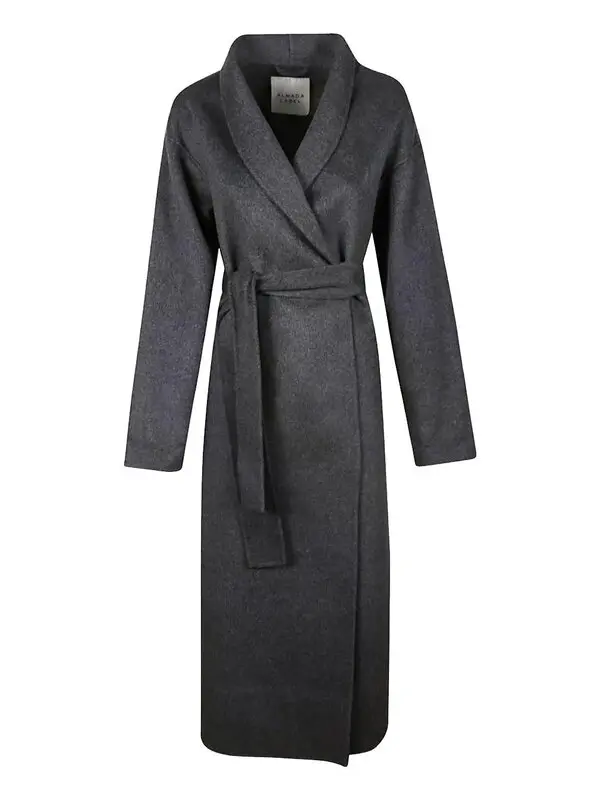 Almada Label Belted Wrap Coat - Grey