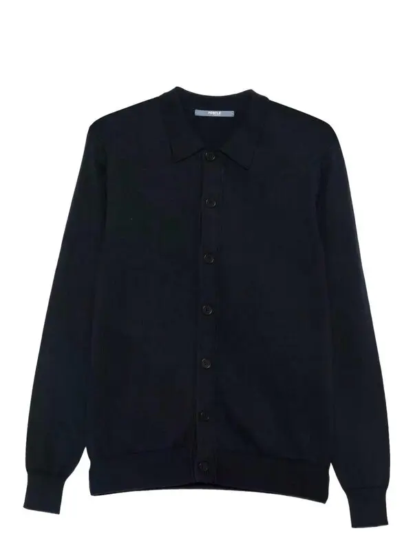 PEOPLE OF SHIBUYA Buttoned Polo-collar Cardigan - Black