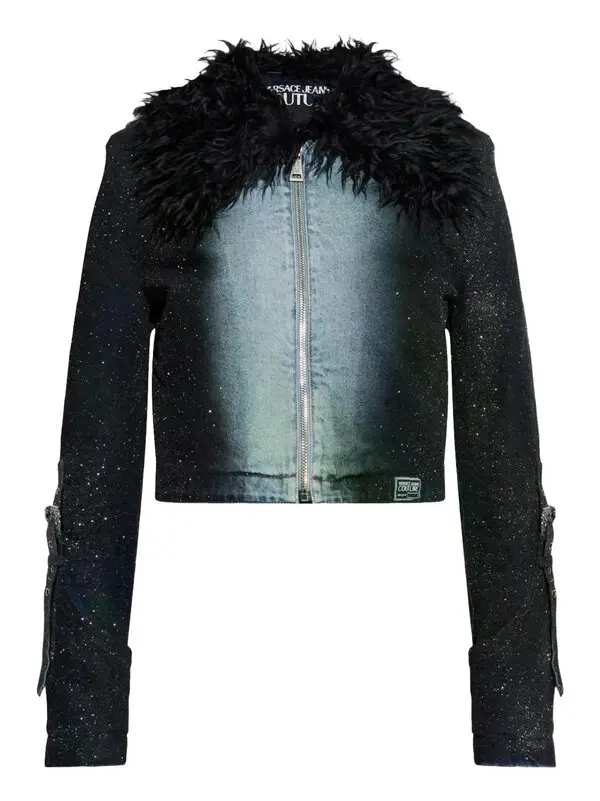 Versace Denim Jacket With Fur Trim - Black