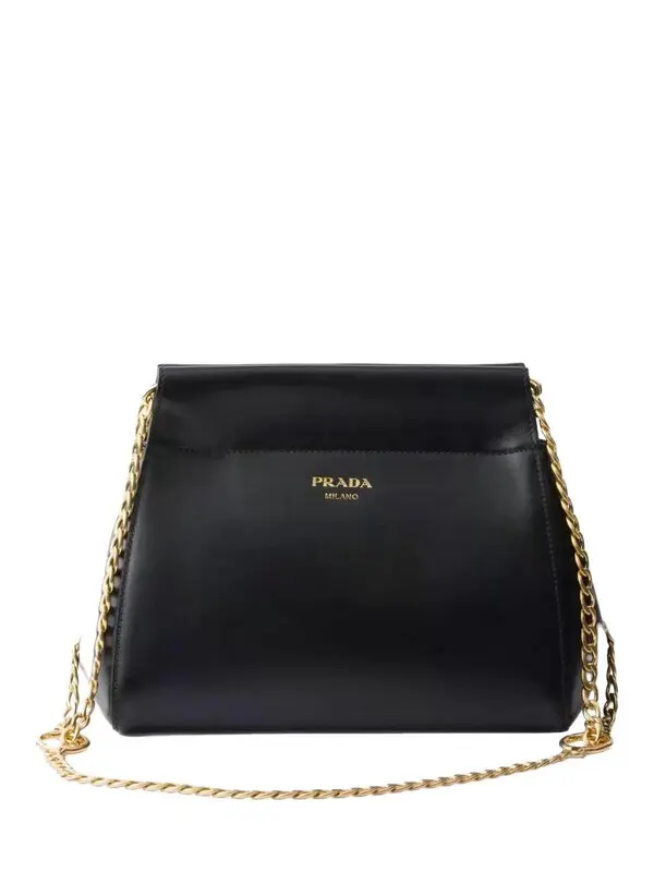 Prada Leather Cross Body Bag With Chain Strap - Black