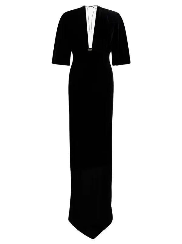 Roberto Cavalli Draped V-neck Gown - Black