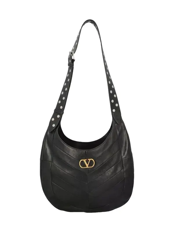 Valentino Garavani Chevron Pattern Hobo Shoulder Bag - Black