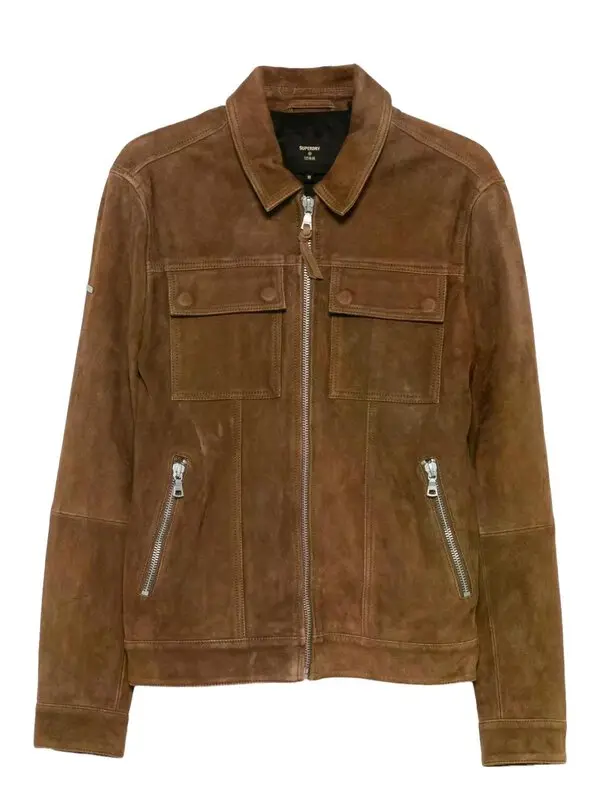 Superdry Zip-up Leather Jacket - Brown