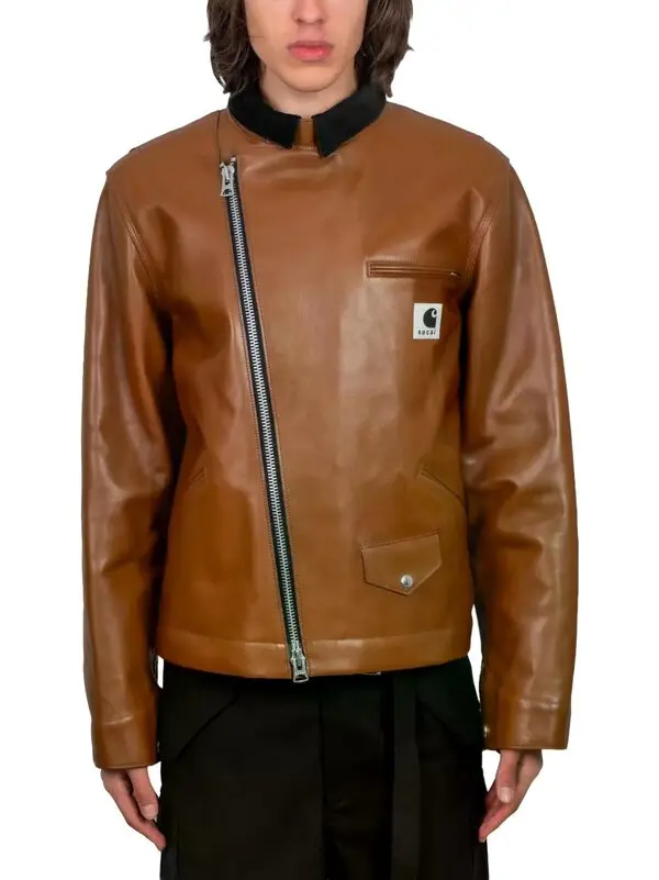 Sacai X Carhartt Wip Leather Jacket - Brown