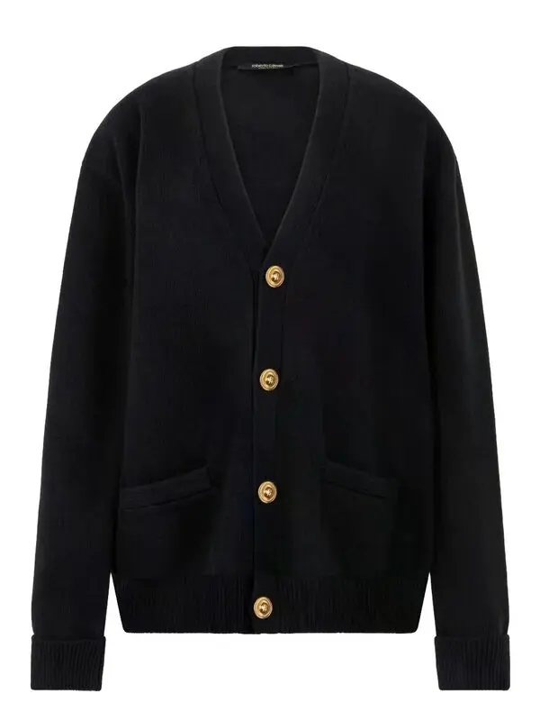 Roberto Cavalli V-neck Wool Cardigan With Gold Button Detail - Black