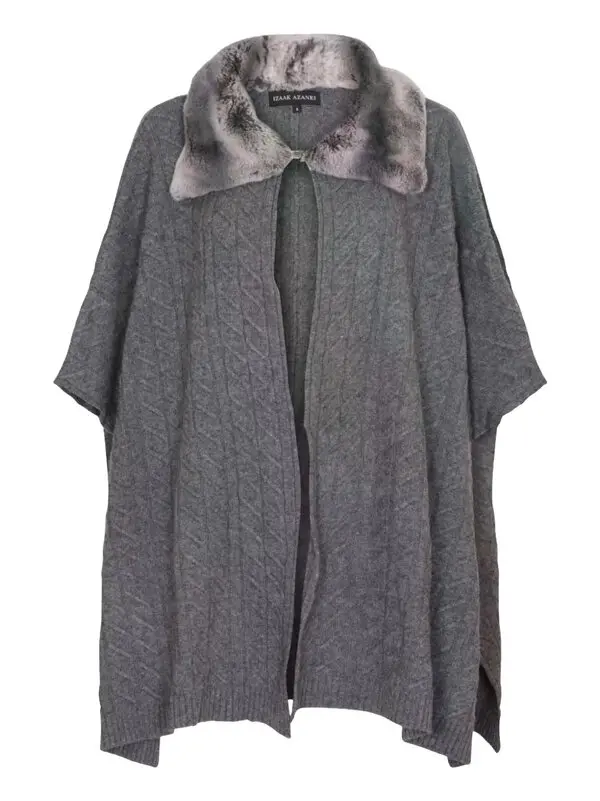 IZAAK AZANEI Cable-knit Poncho With Shearling Collar - Grey