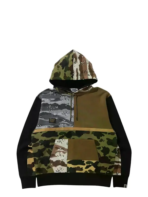 A BATHING APE Patchwork Pullover Hoodie - Green