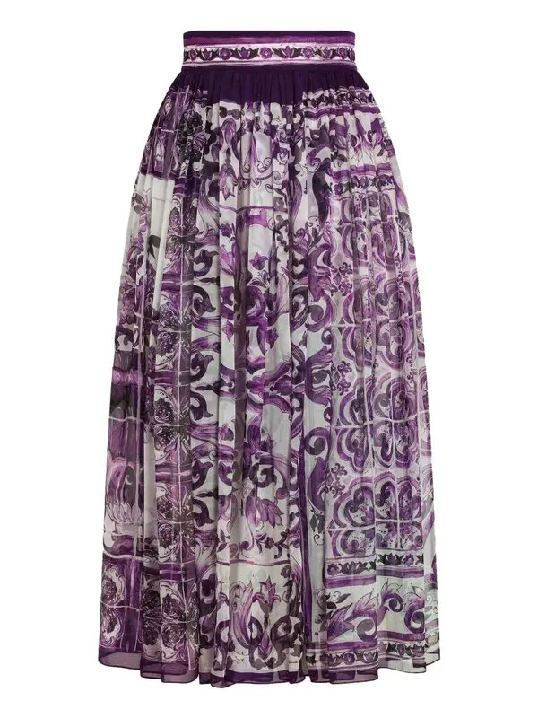 Dolce & Gabbana Silk Midi Skirt - Purple