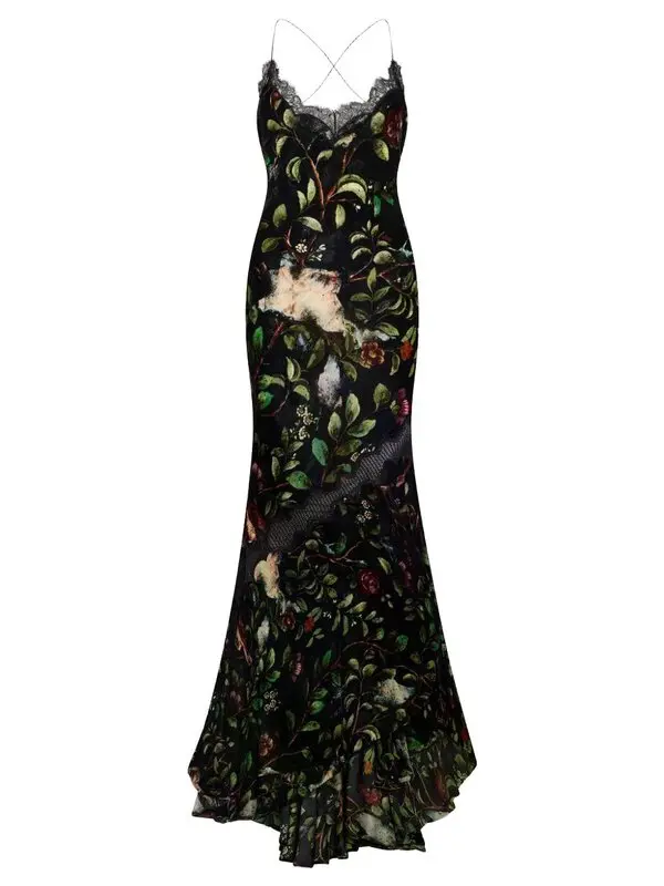 Roberto Cavalli Floral-print Gown - Black