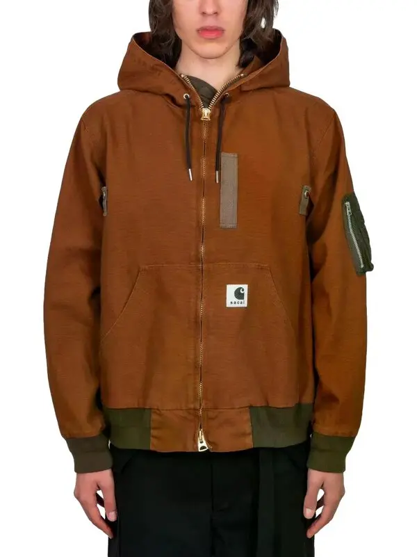 Sacai X Carhartt Wip Washed Duck Hooded Jacket - Brown