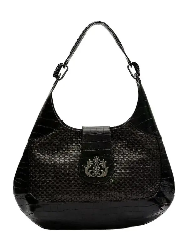 ISLA Woven Embossed Shoulder Bag - Black