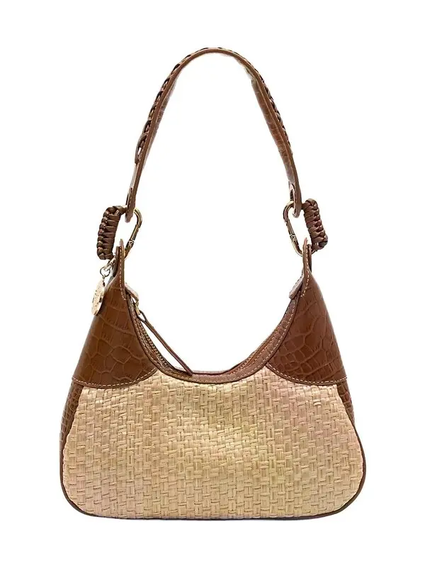 ISLA Woven Crocodile-effect Shoulder Bag - Neutrals