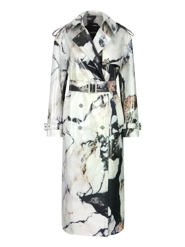 Roberto Cavalli Marble-print Double-breasted Trench Coat - Black