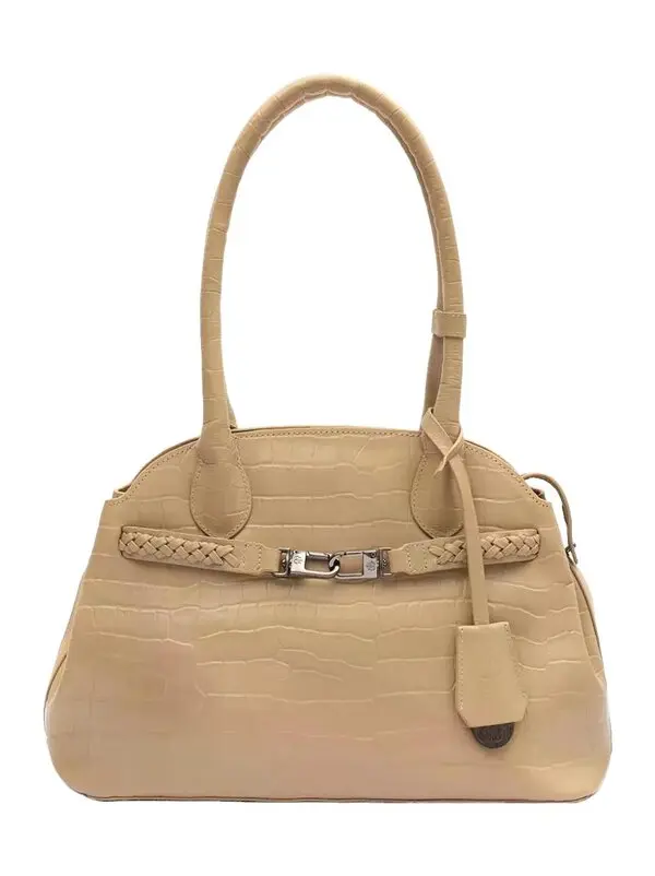 ISLA Croc-embossed Braided Shoulder Bag - Neutrals