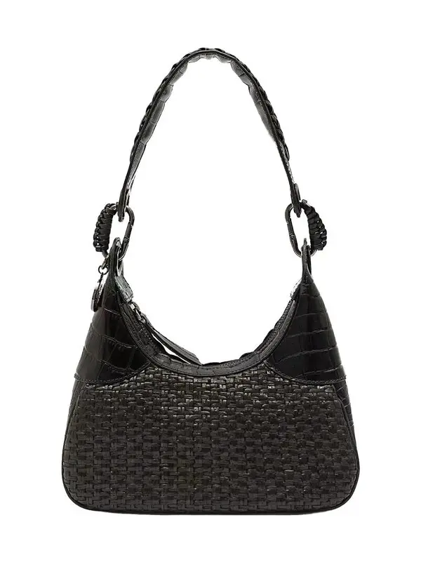 ISLA Woven Crocodile-effect Shoulder Bag - Black