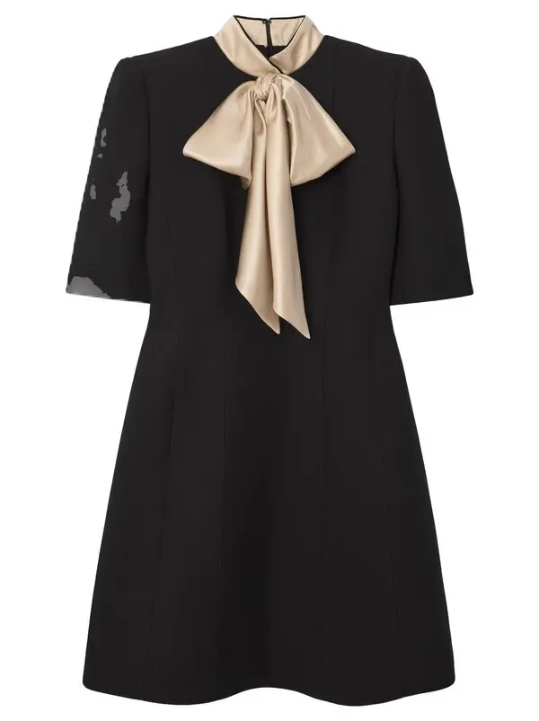 Valentino Garavani Bow-detailed Wool And Silk-blend Mini Dress - Black