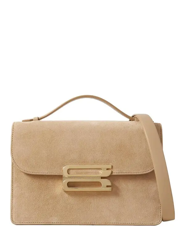 Victoria Beckham The Dorian Leather-trimmed Suede Shoulder Bag - Neutrals