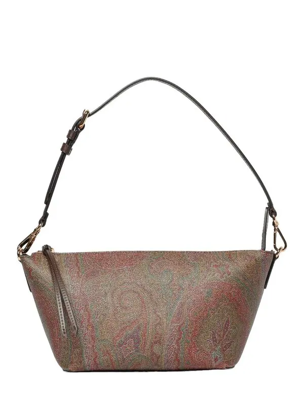 Etro Small Paisley Coated Cotton Shoulder Bag With Pegaso Logo - Brown