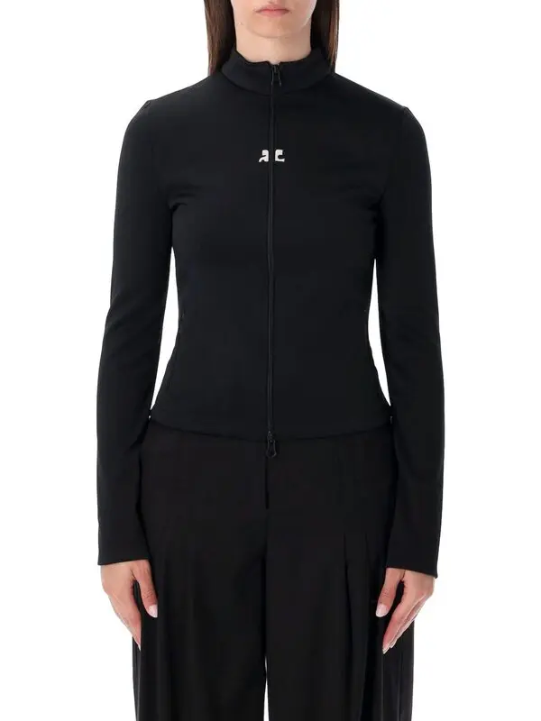 COURREGES Long Sleeve Zip Up Sweatshirt - Black