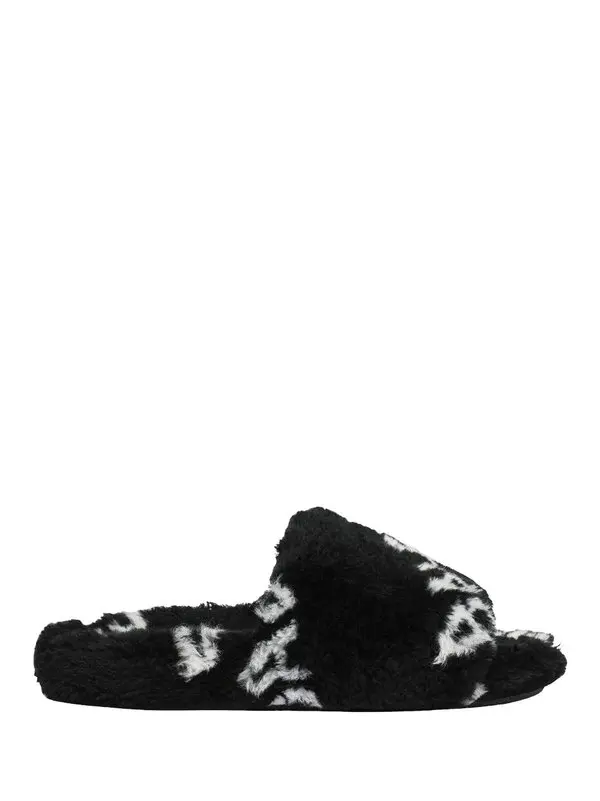 Balenciaga Furry Slides With Allover Logo - Black