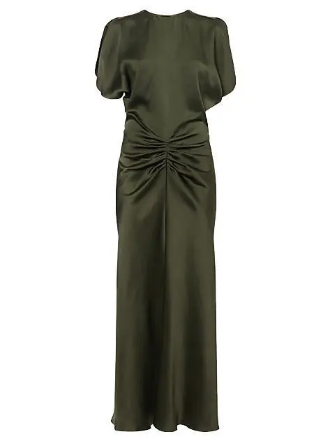 Victoria Beckham Gathered Slim-fit Woven Midi Dress - Dark Olive