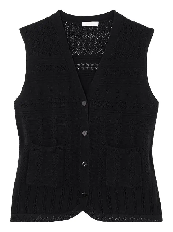 ERES Mixte Pointelle-knit Wool And Cashmere-blend Vest - Black