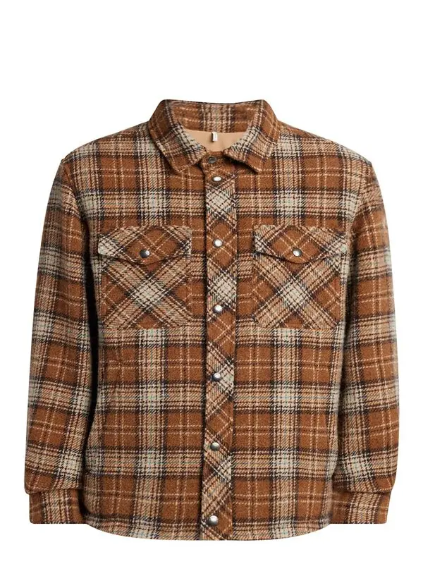 Moncler Wool Check Snap-front Shirt - Brown