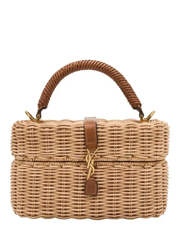 Saint Laurent Vanity Bag In Raffia And Wicker - Naturel   Brick